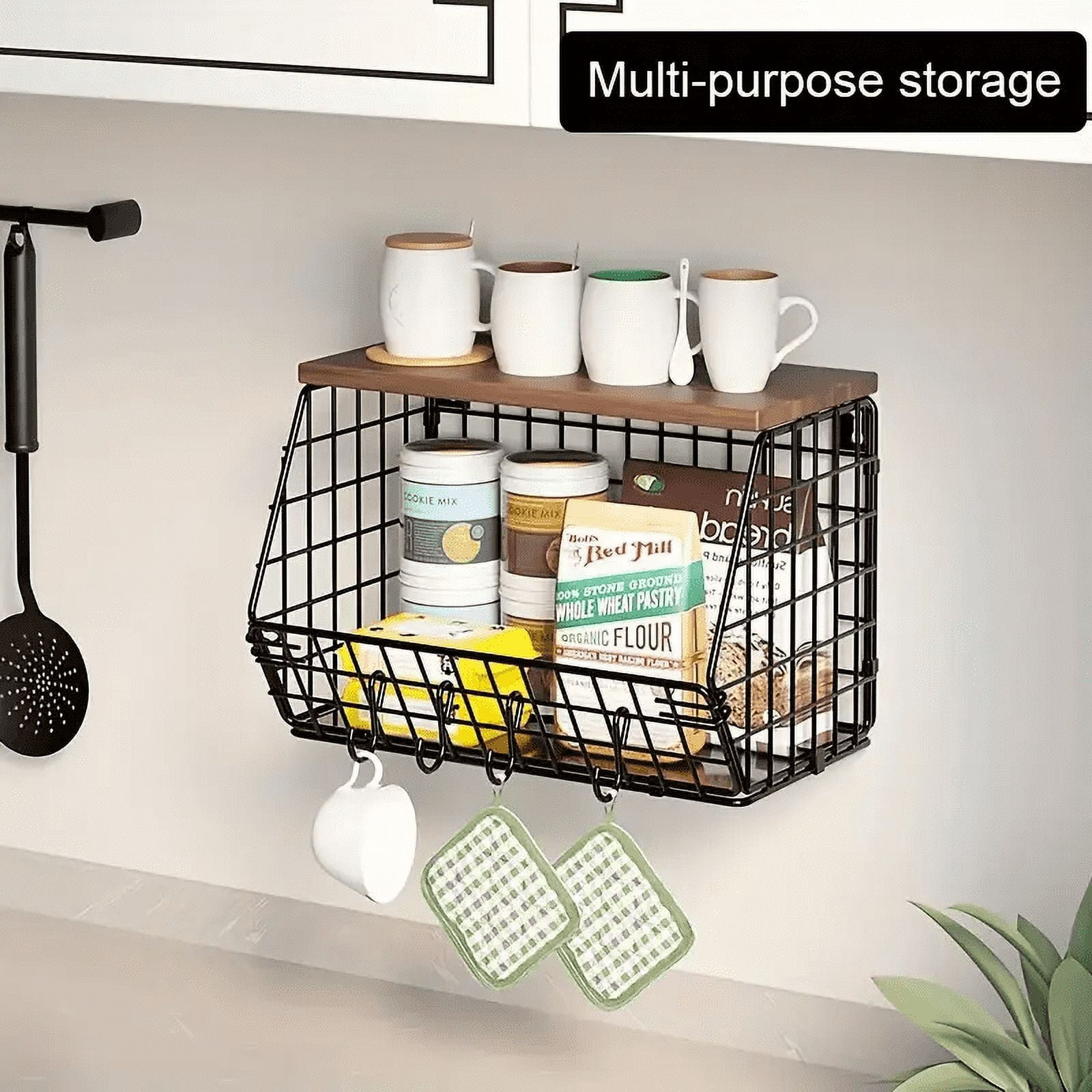 Wall-hanging kitchen Storage Rack, Thickened lron WoodStorage Rack ...