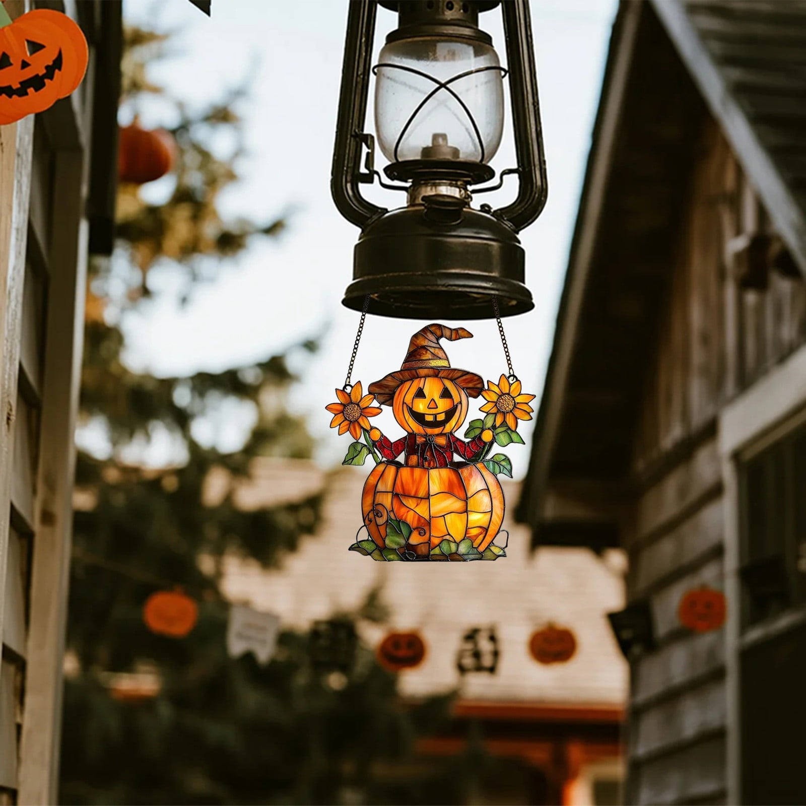 Wall hangs,Colored Pumpkin Window Decoration Halloween Stained Glass ...