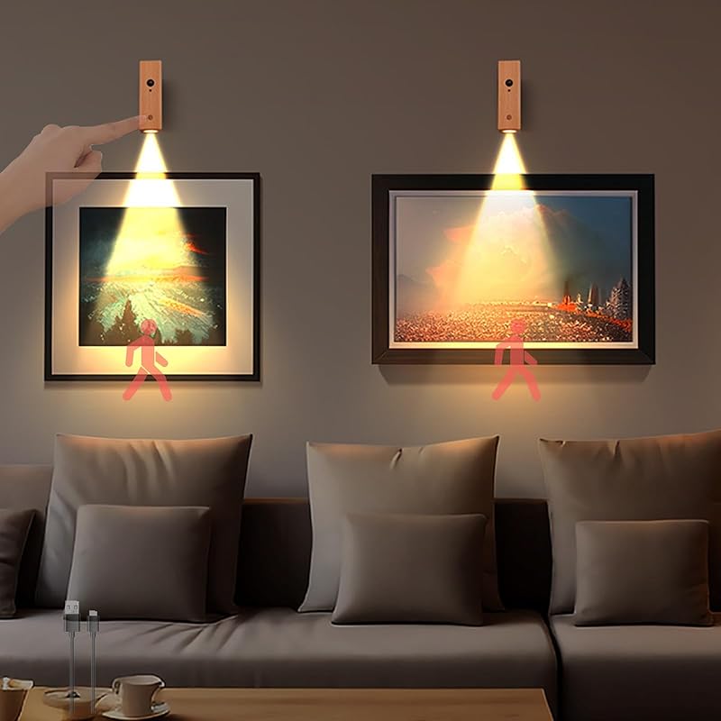 Wall lamp led with motion sensor USB rechargeable wall lighting 360 ...