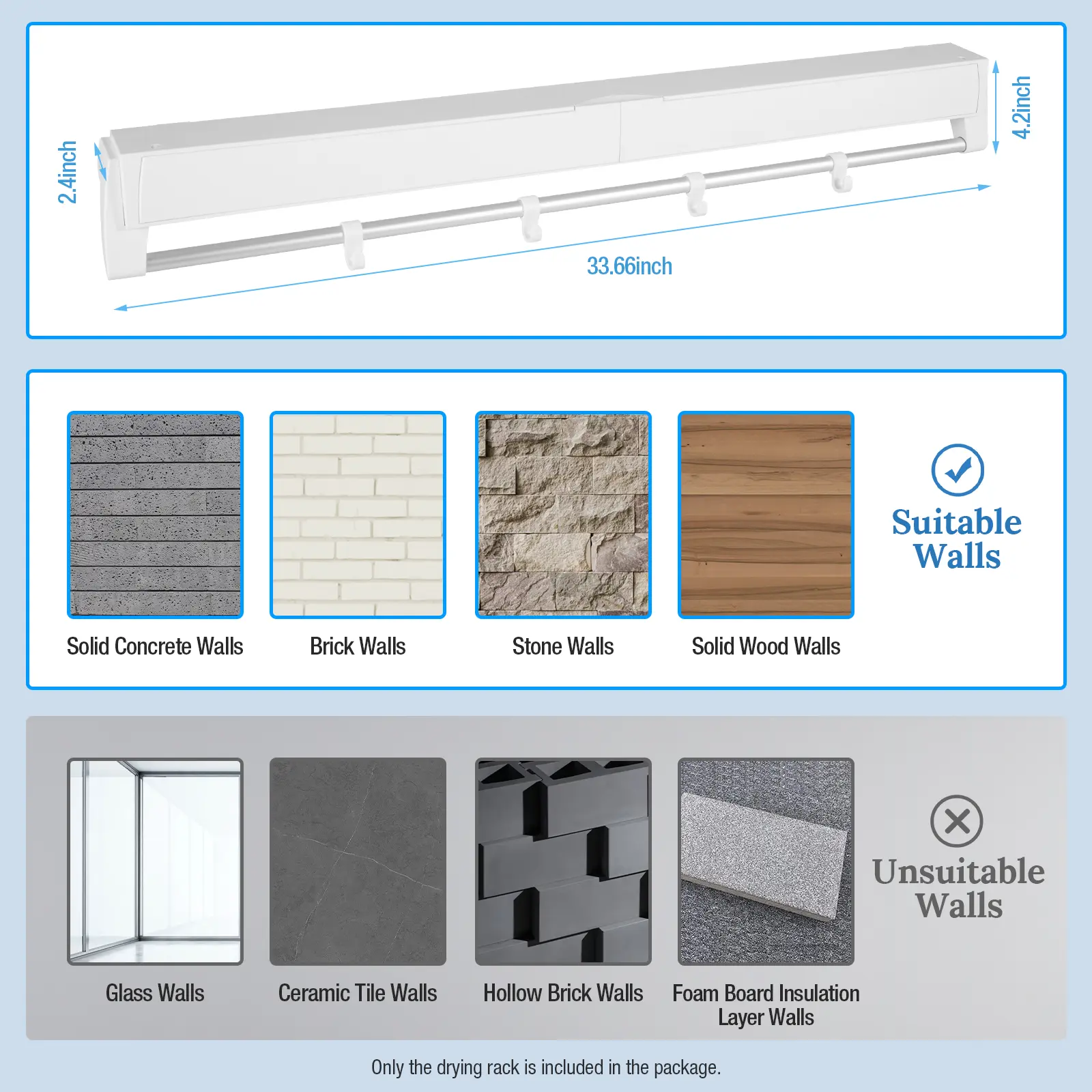 Wall-mount Laundry Clothes Storage Drying Rack Retractable Dryer Hanger ...