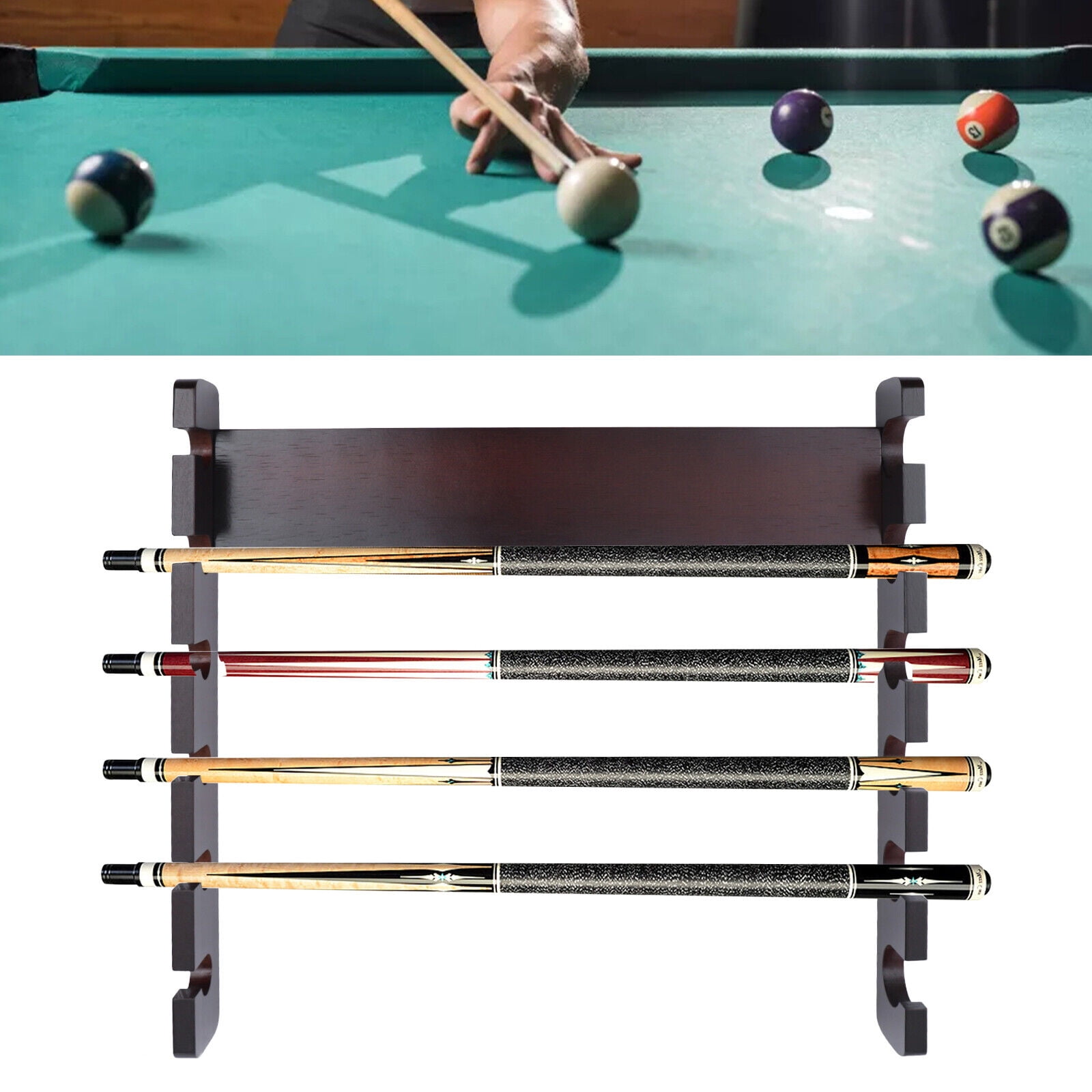 Wall-mounted 6 Sticks Pool Cue Rack Dark Brown Wall Billiard Cue Holder ...