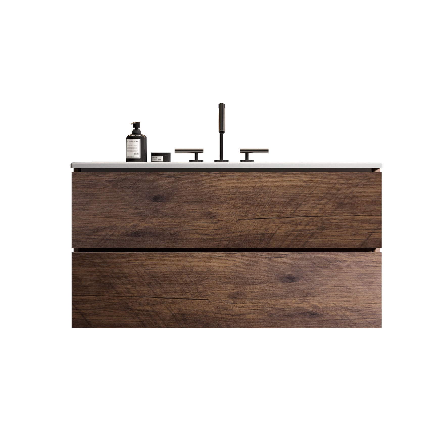 Wall-mounted Bathroom Vanity / White+Walnut Color Scheme, Integrated ...