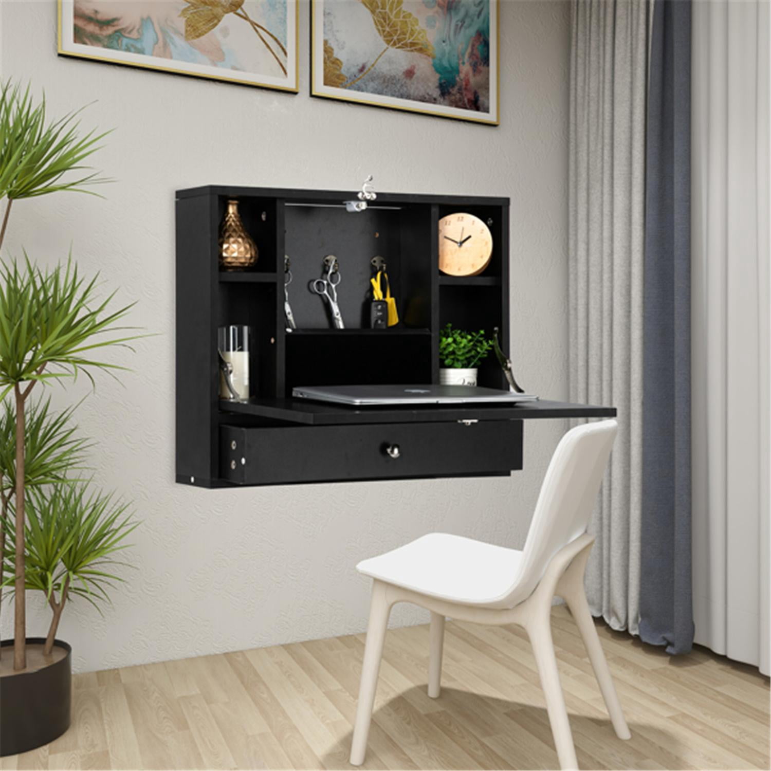 Wall-mounted Computer Desk with Storage, Multi-functional Table for ...
