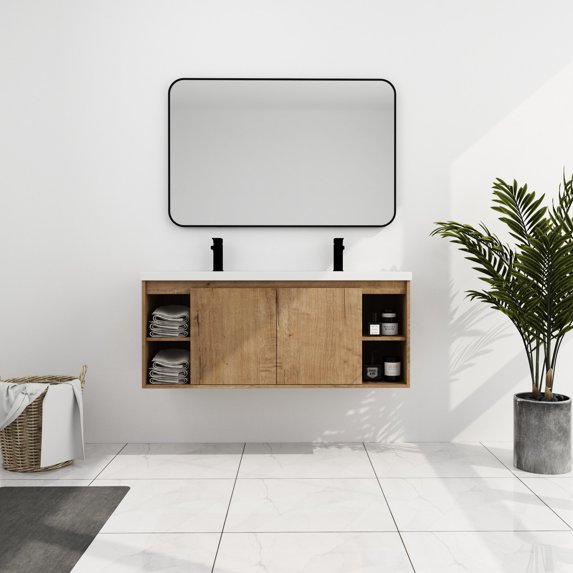Wall-mounted Double Sink Vanity with Spacious Compartments - Organized ...