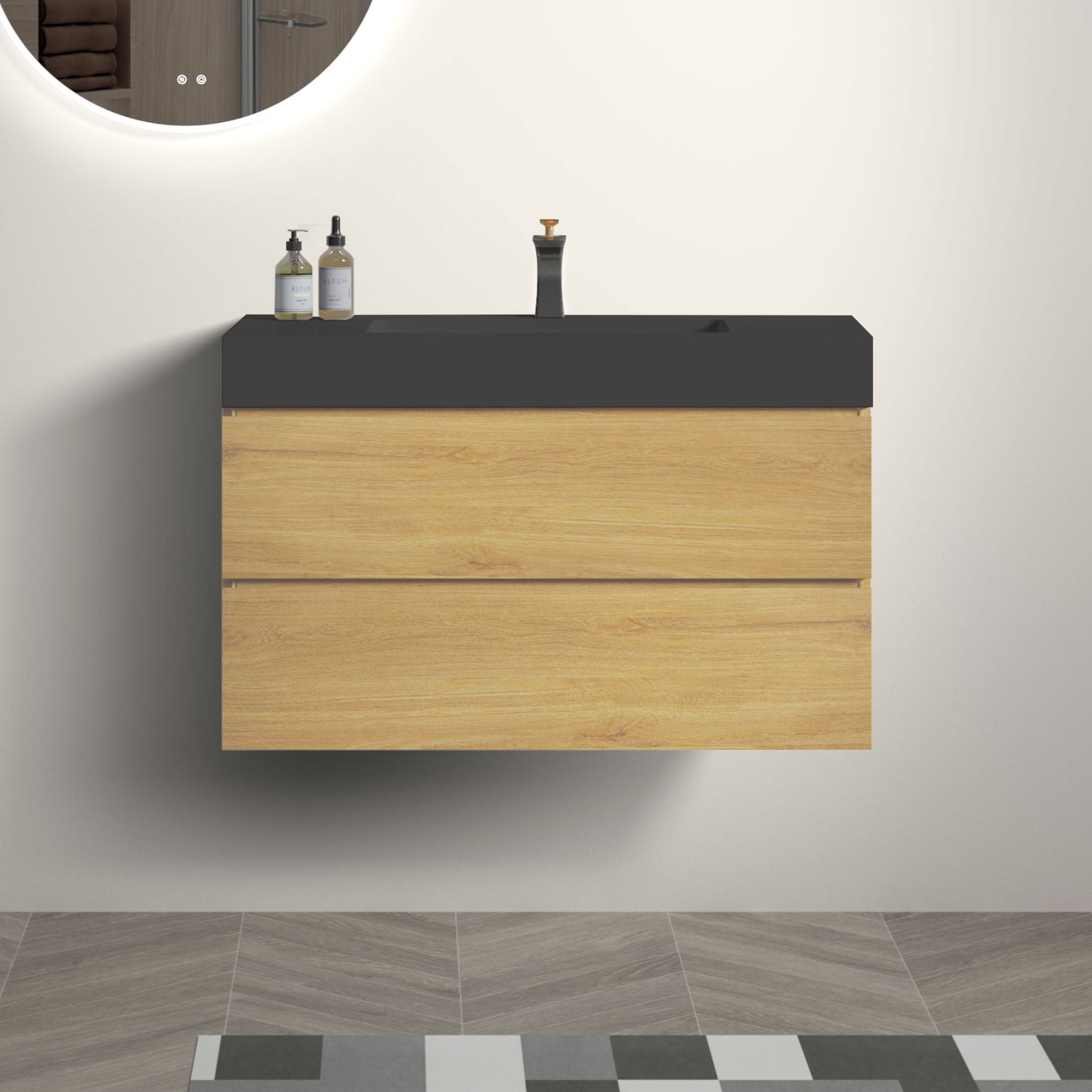 Wall-mounted Floating Bathroom Sink Set with Integrated Basin and 2 ...