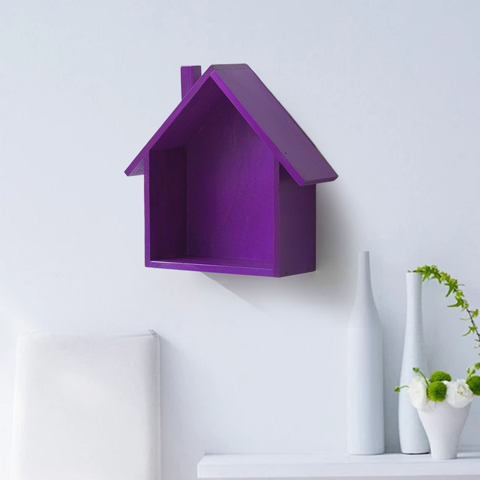 Wall-mounted Floating Shelf Bedroom Display Shelf House Shaped Wooden ...