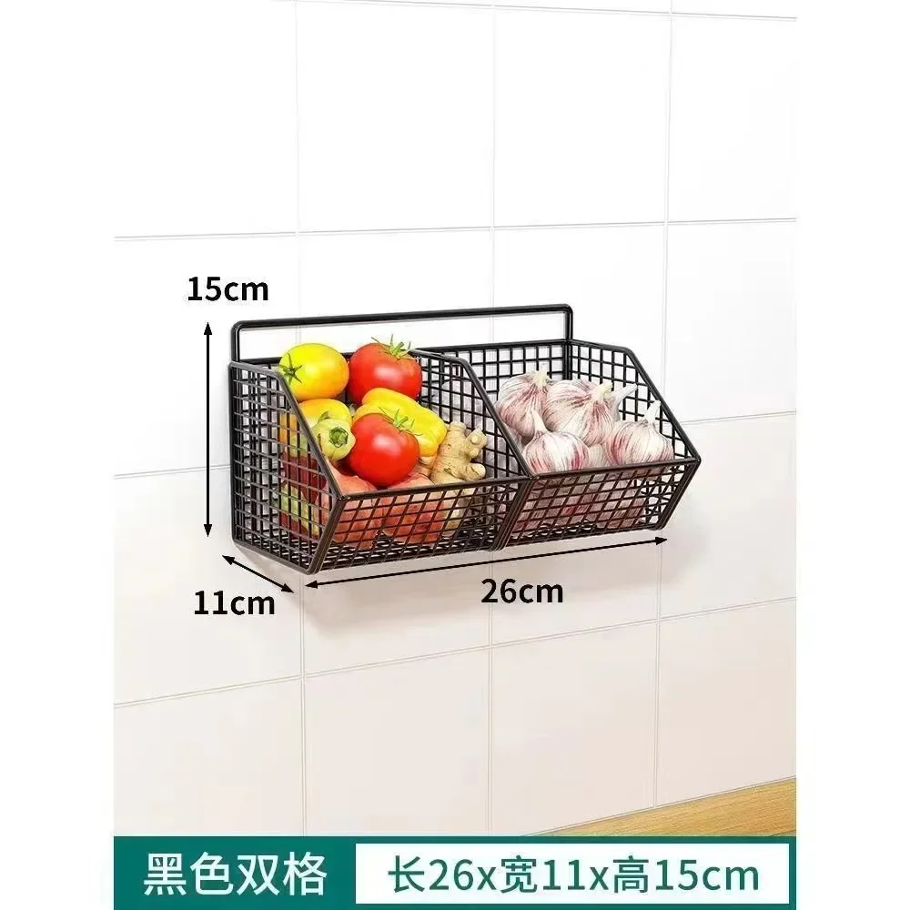Wall-mounted Kitchen Storage Basket Perforation-free Iron Partition ...