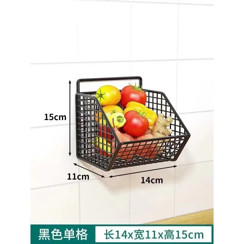 Wall-mounted Kitchen Storage Basket Perforation-free Iron Partition ...