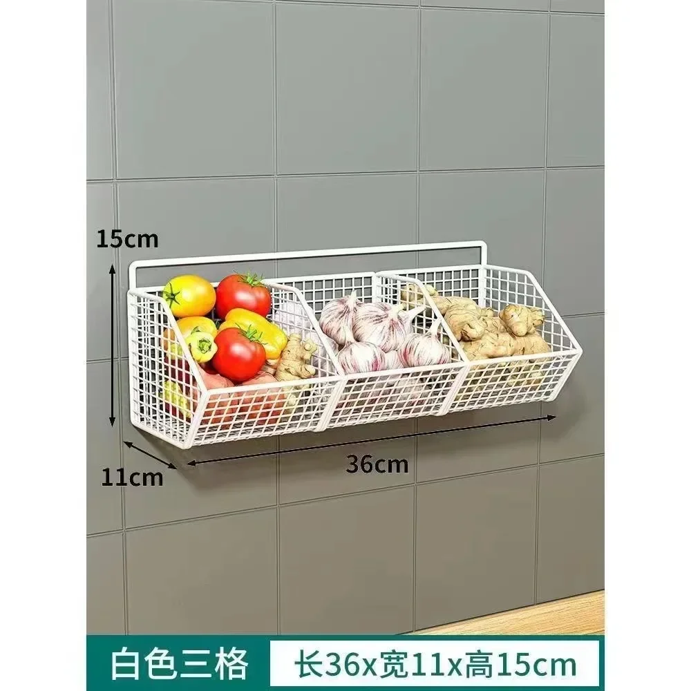 Wall-mounted Kitchen Storage Basket Perforation-free Iron Partition ...