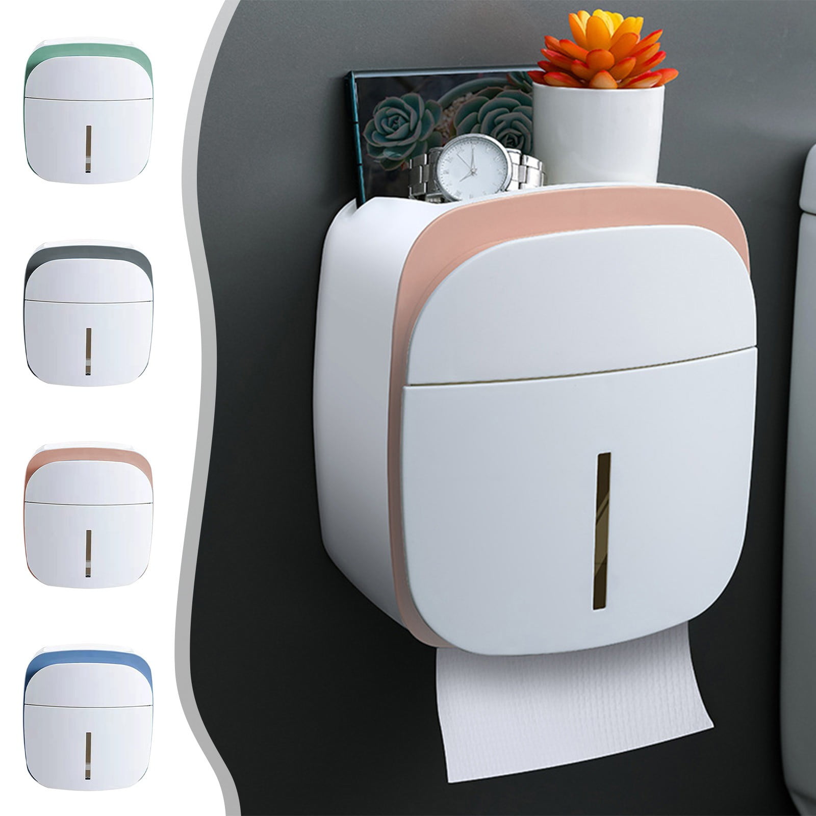 Wall-mounted Paper Towel Holder, Double Drawer Organizer with Hidden ...
