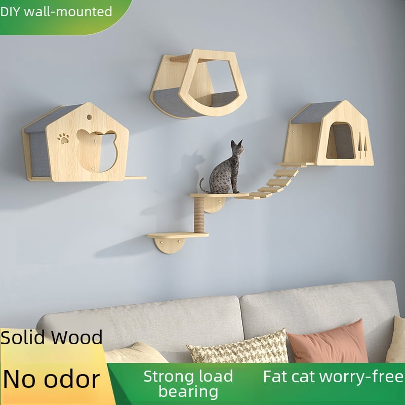 Wall-mounted cat climbing frame solid wood wall-mounted cat jumping ...