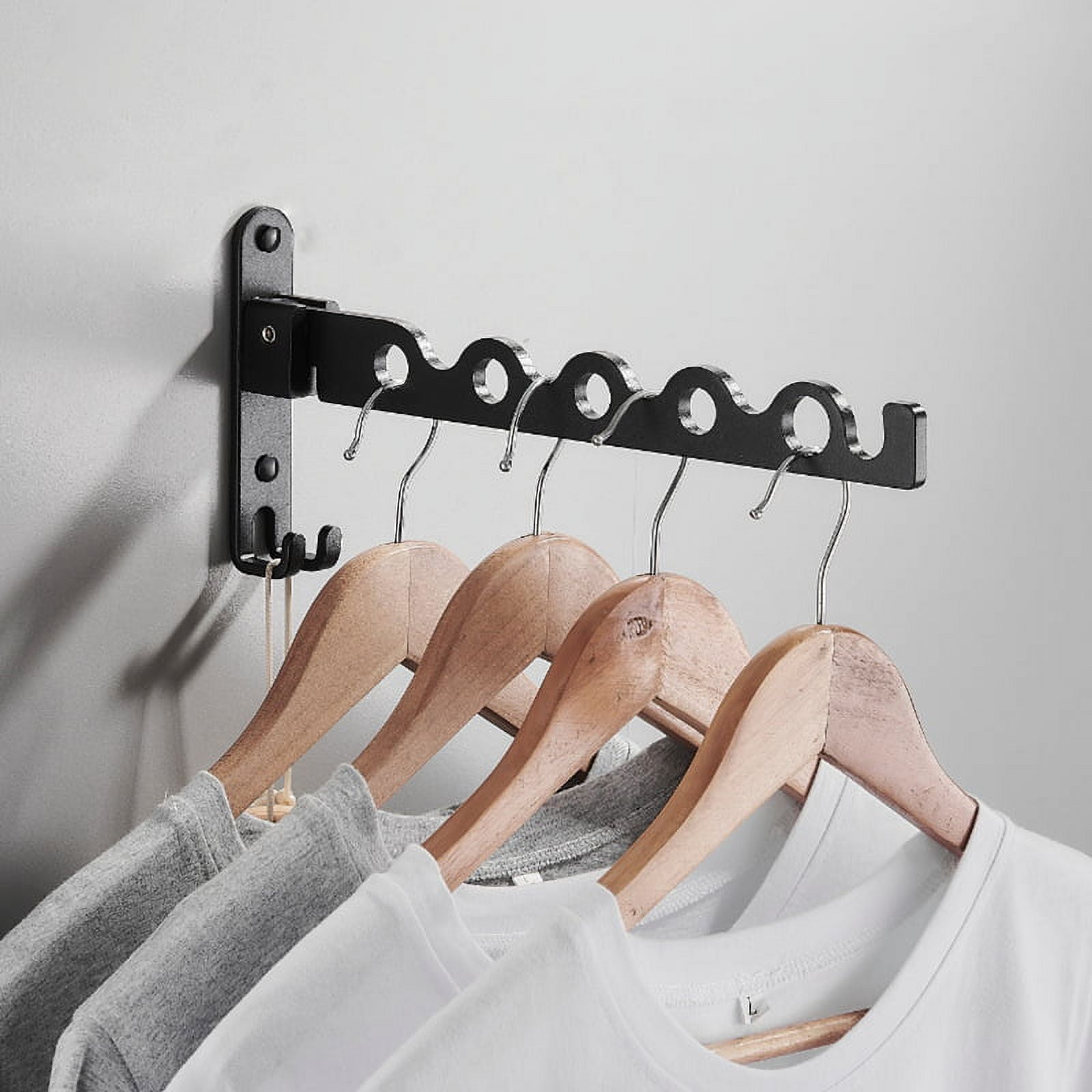 Wall-mounted folding clothes hanger wardrobe storage rack bathroom ...