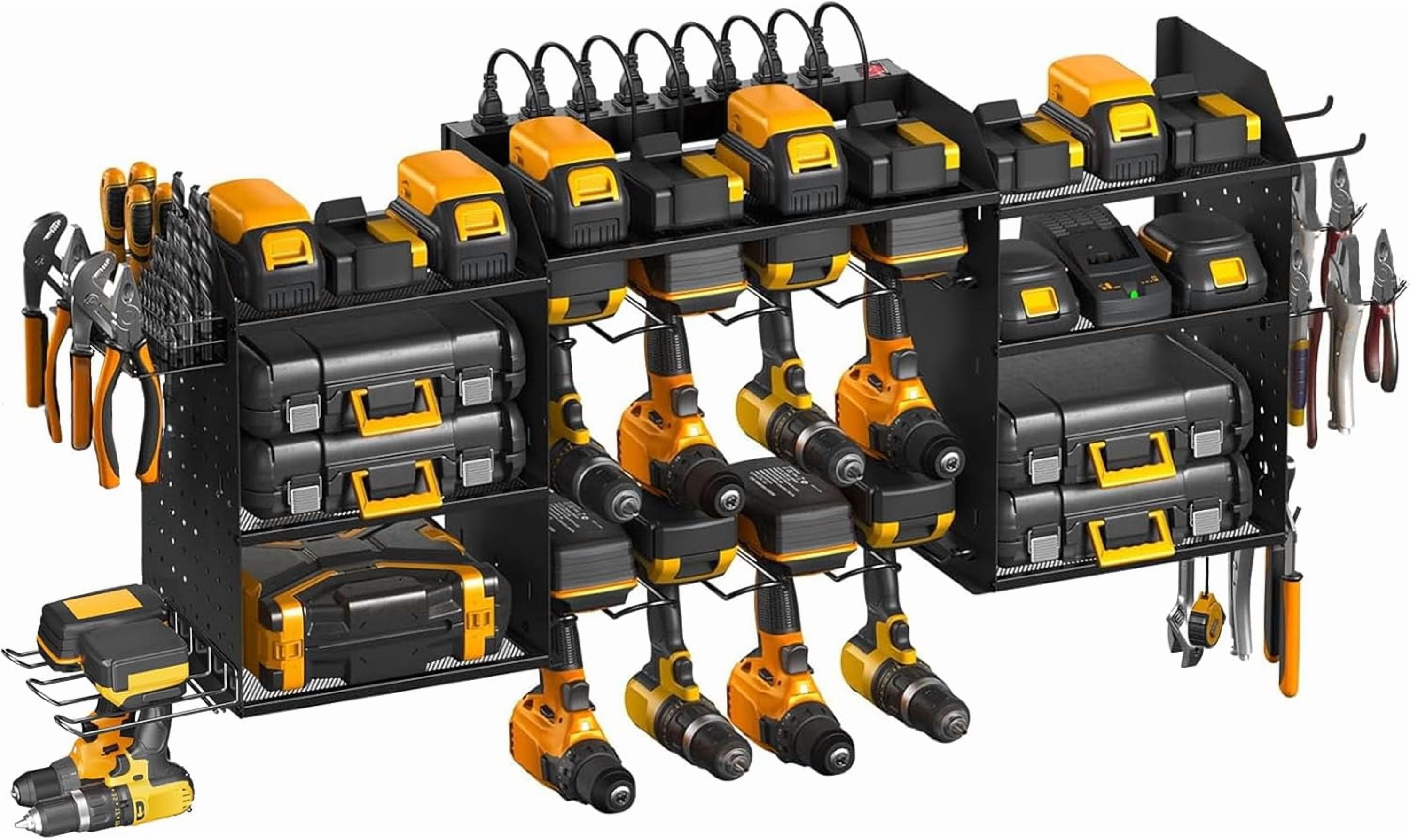 Wall-mounted power tool racks with charging stations, 10 cordless tool ...