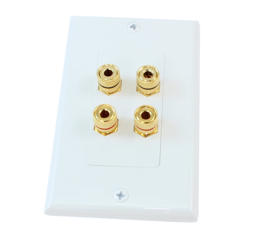 Wall plate: 2 Speaker (4 input jacks) for Banana Plugs Gold Pltd, White ...