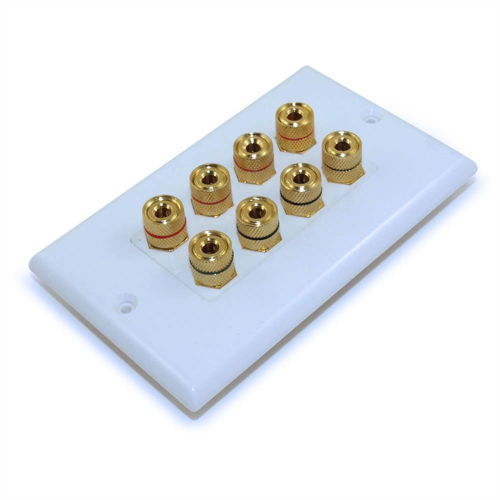 Wall plate: 4 Speaker (8 input jacks) for Banana Plugs Gold Plate,White ...