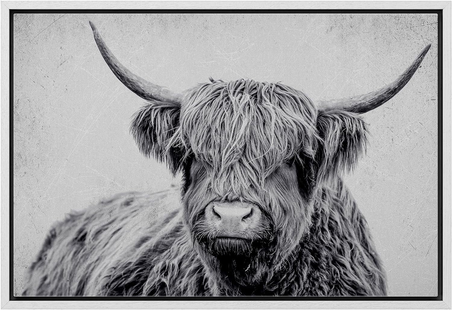 Wall26 Canvas Print Wall Art Black & White Shetland Cow Portrait Nature ...