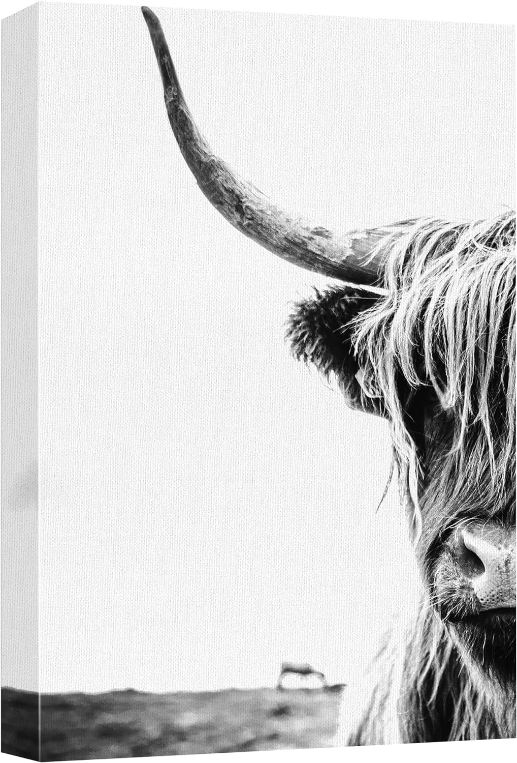 Wall26 Canvas Print Wall Art Black & White shetland Cow Minimal Nature ...
