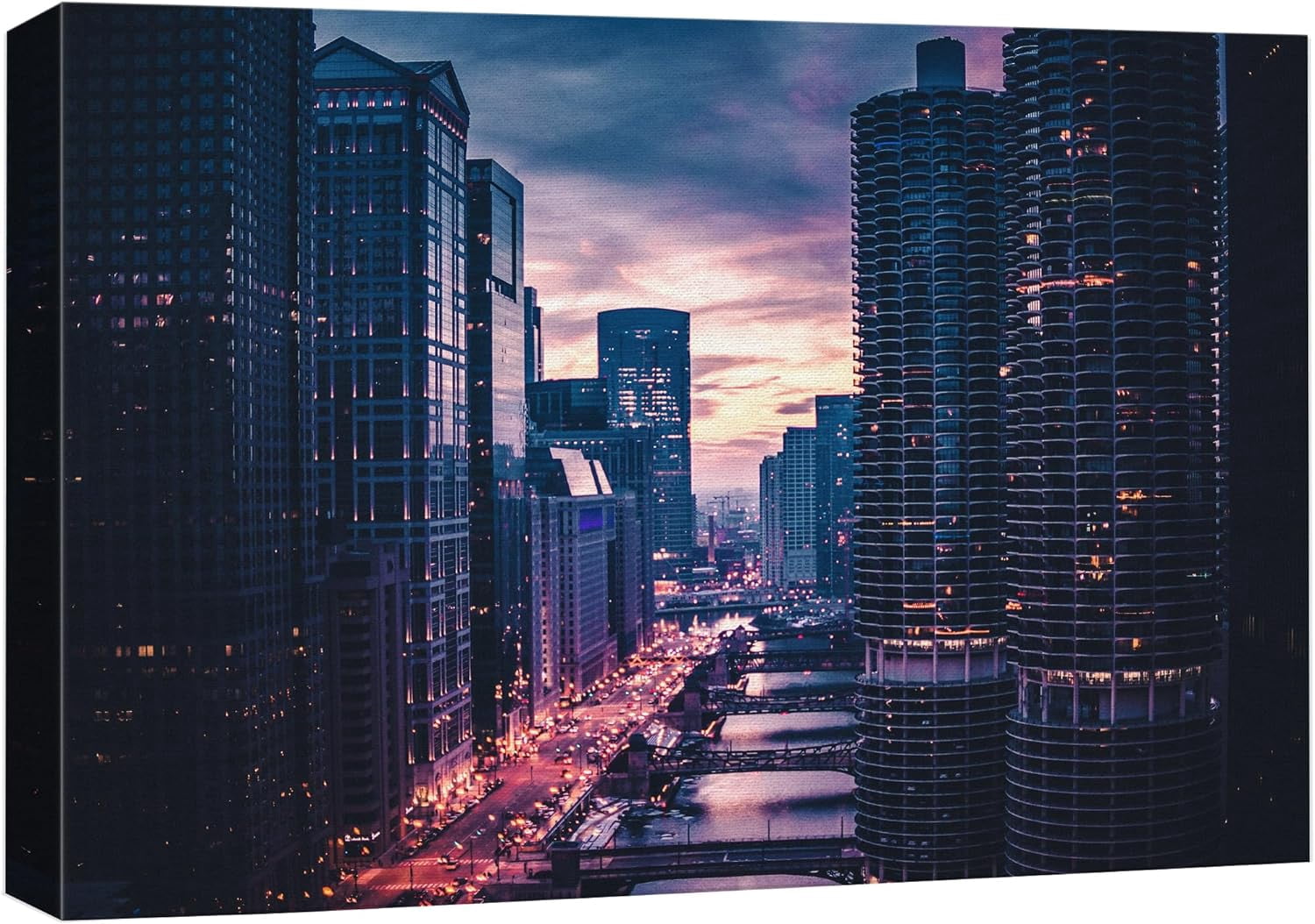 Wall26 Canvas Print Wall Art Pastel Purple City Lights Cityscape Print ...