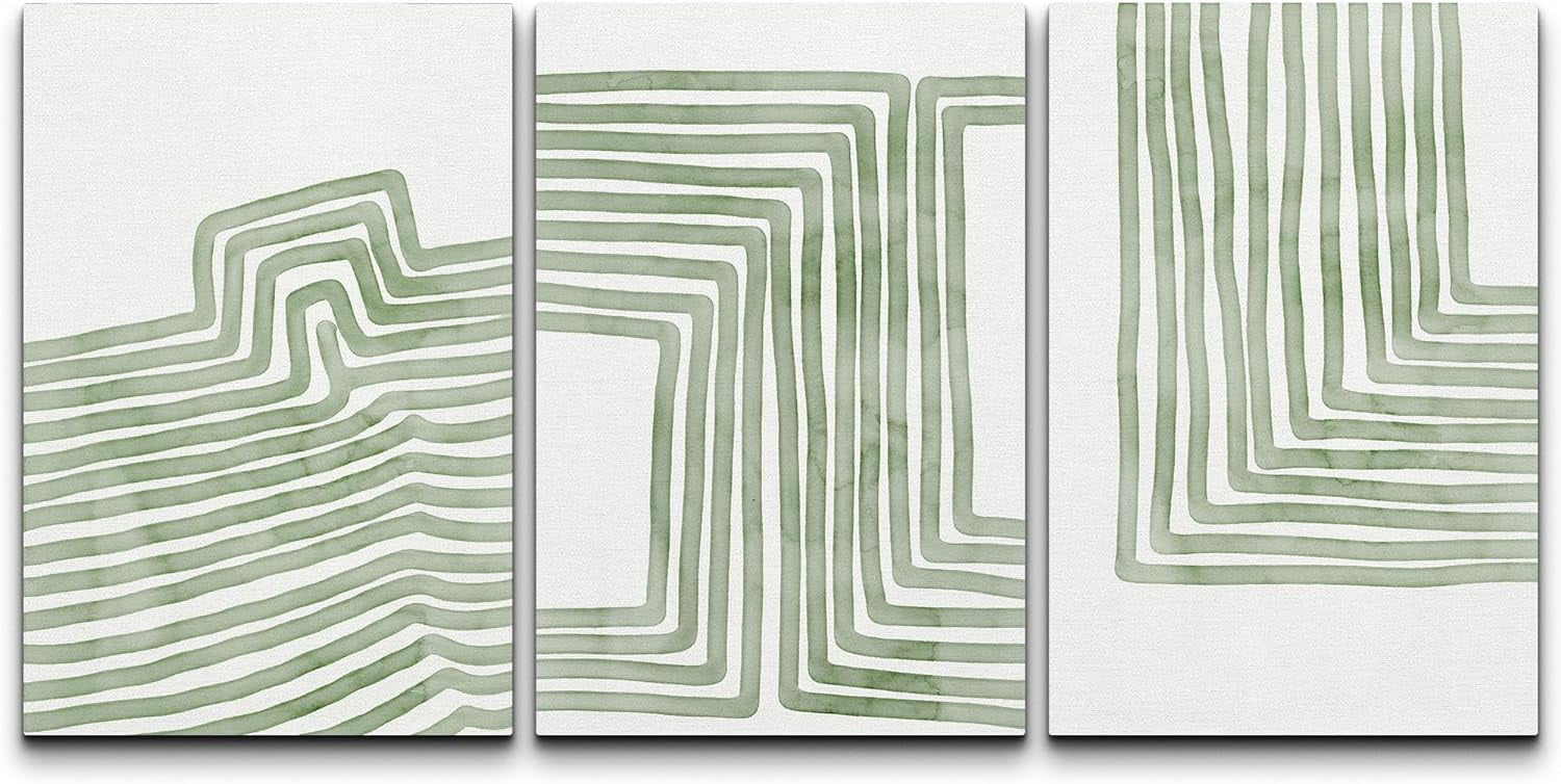 Wall26 Canvas Wall Art Set of 3 Sage Green Stripe Polygon Pattern ...