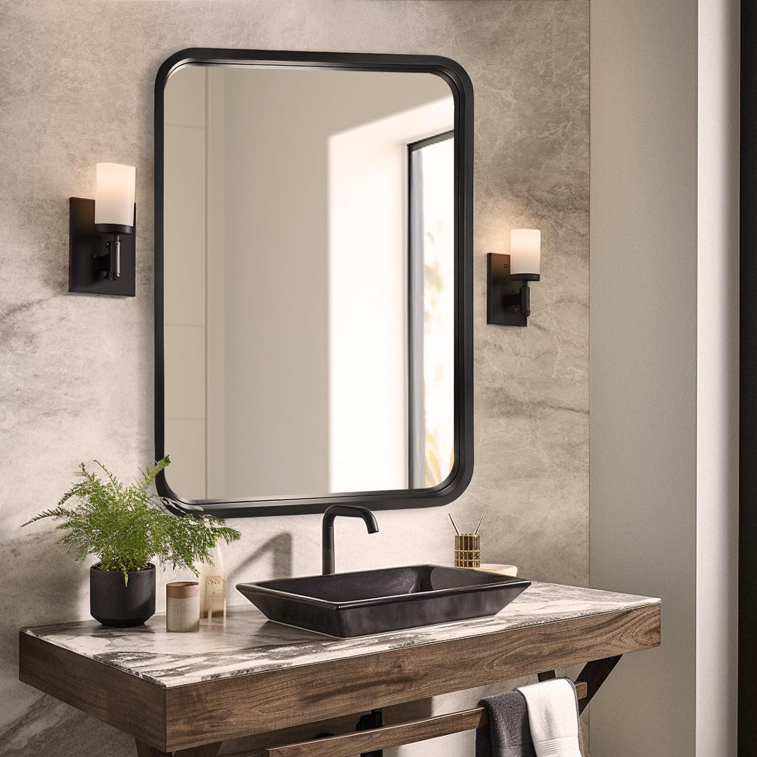 WallBeyond 20x30 Inch Wood Mirror for Bathroom, Wooden Frame Wall ...