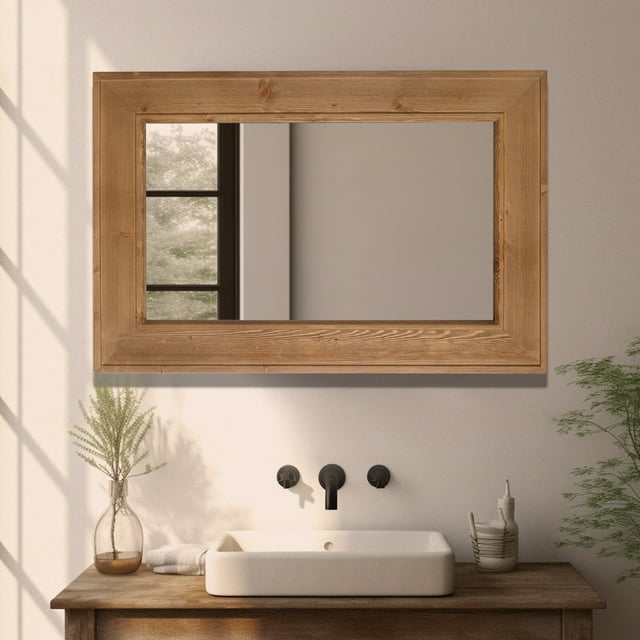 WallBeyond 24"×36" Rectangular Rustic Wood Mirror for Bathroom ...