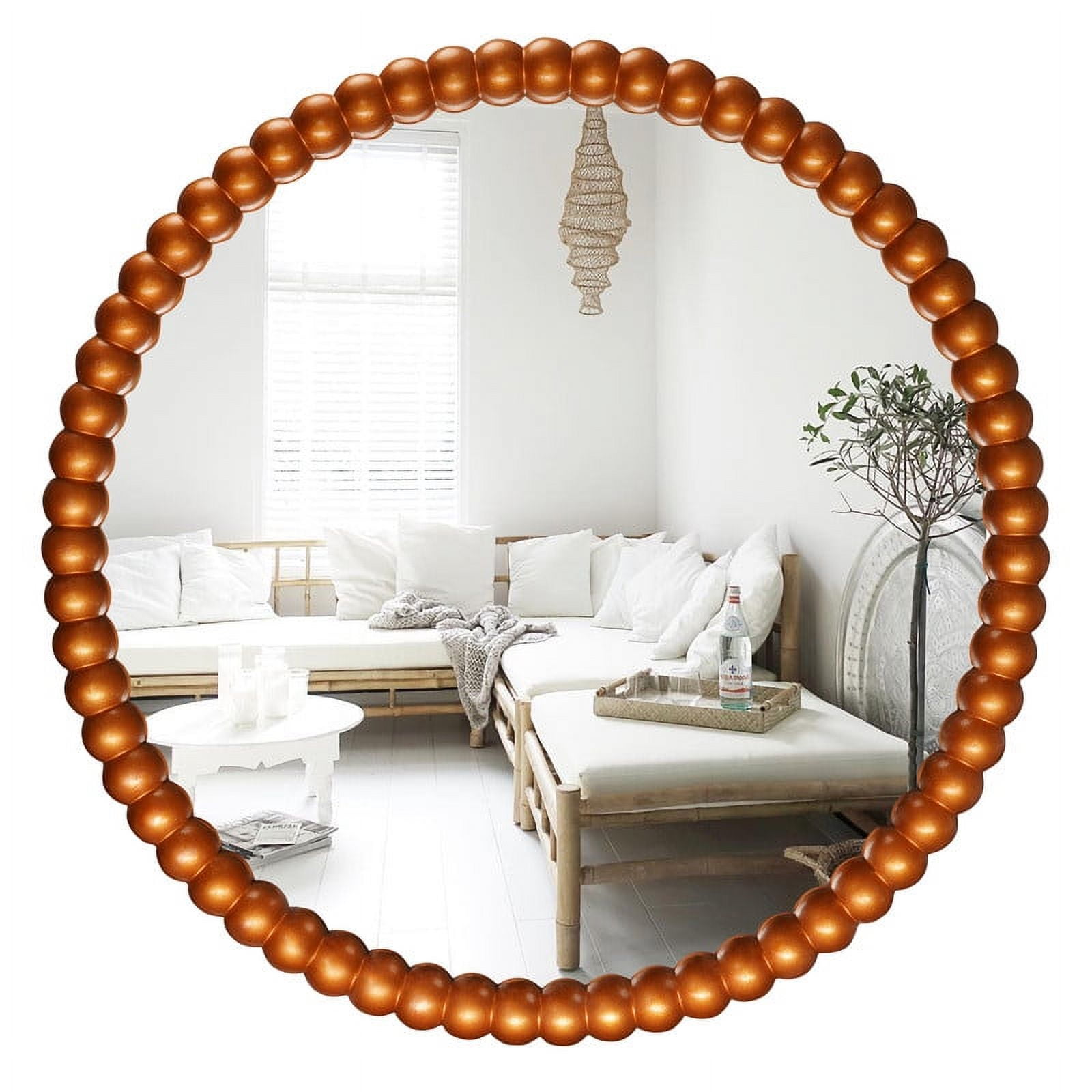 WallBeyond 28 inch Beaded Frame Round Wall Mirror for Bedroom Living ...
