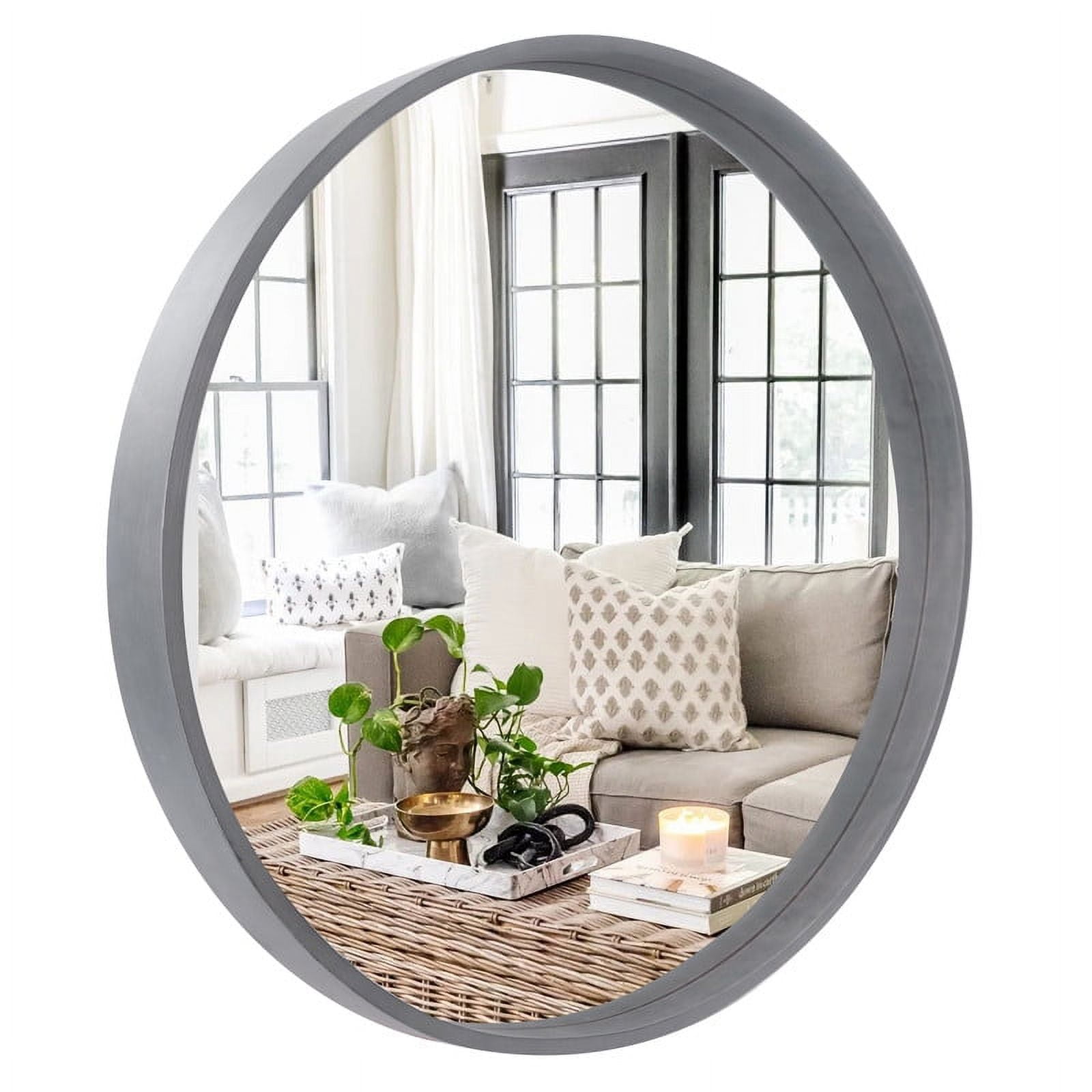 WallBeyond 32 inch Wood Frame Round Bathroom Wall Mirror, Decorative ...
