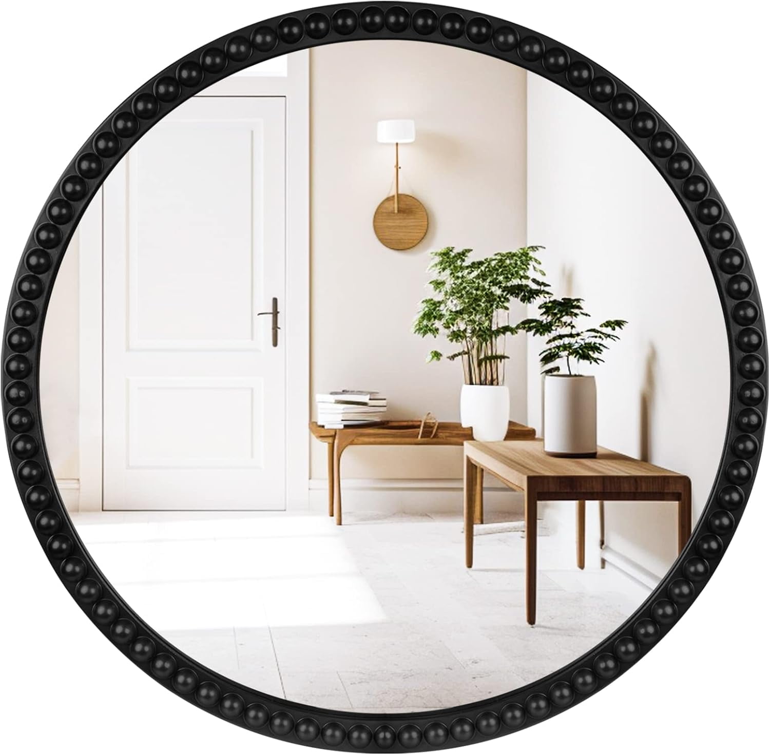 WallBeyond Decorative Round Wall Mirror with Black Beaded Frame, 30 ...