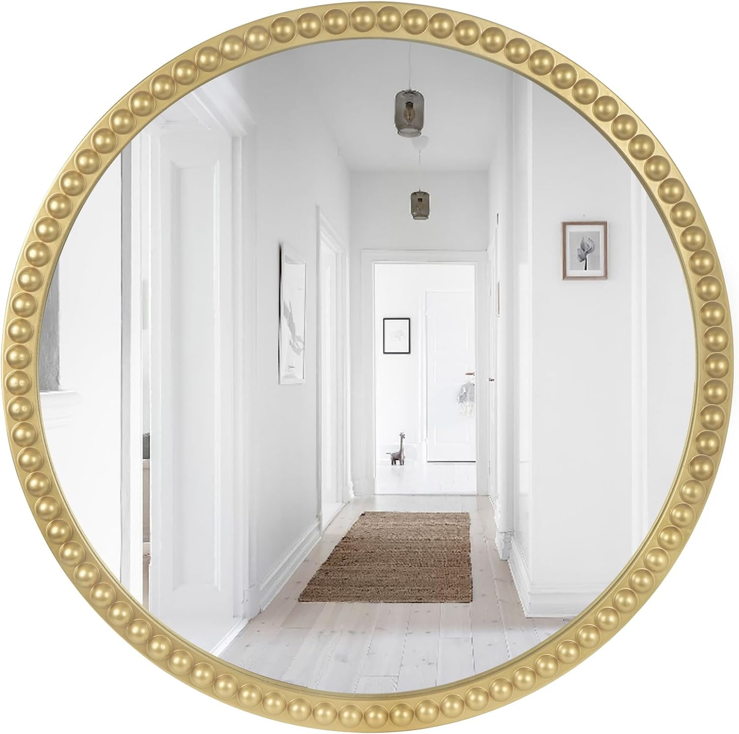 WallBeyond Decorative Round Wall Mirror with Gold Beaded Frame, 30 inch ...