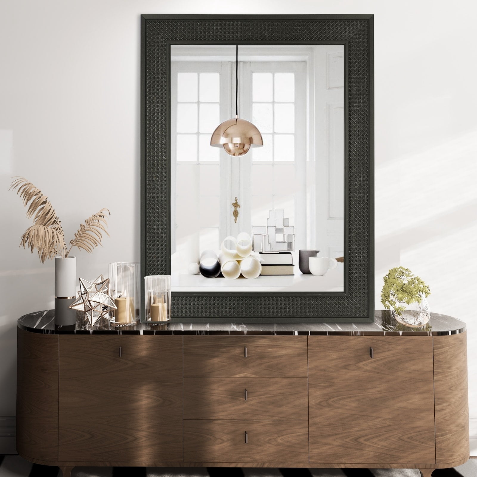 WallBeyond Faux Wooden Frame Rattan Farmhouse Style Rectangle Wall ...