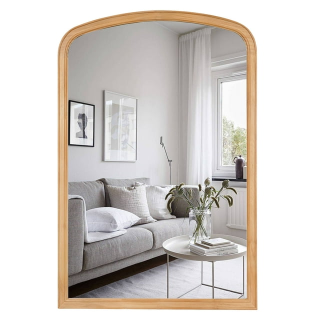 WallBeyond Rustic Farmhouse Wooden Arched Wall Mirror for Bathroom ...