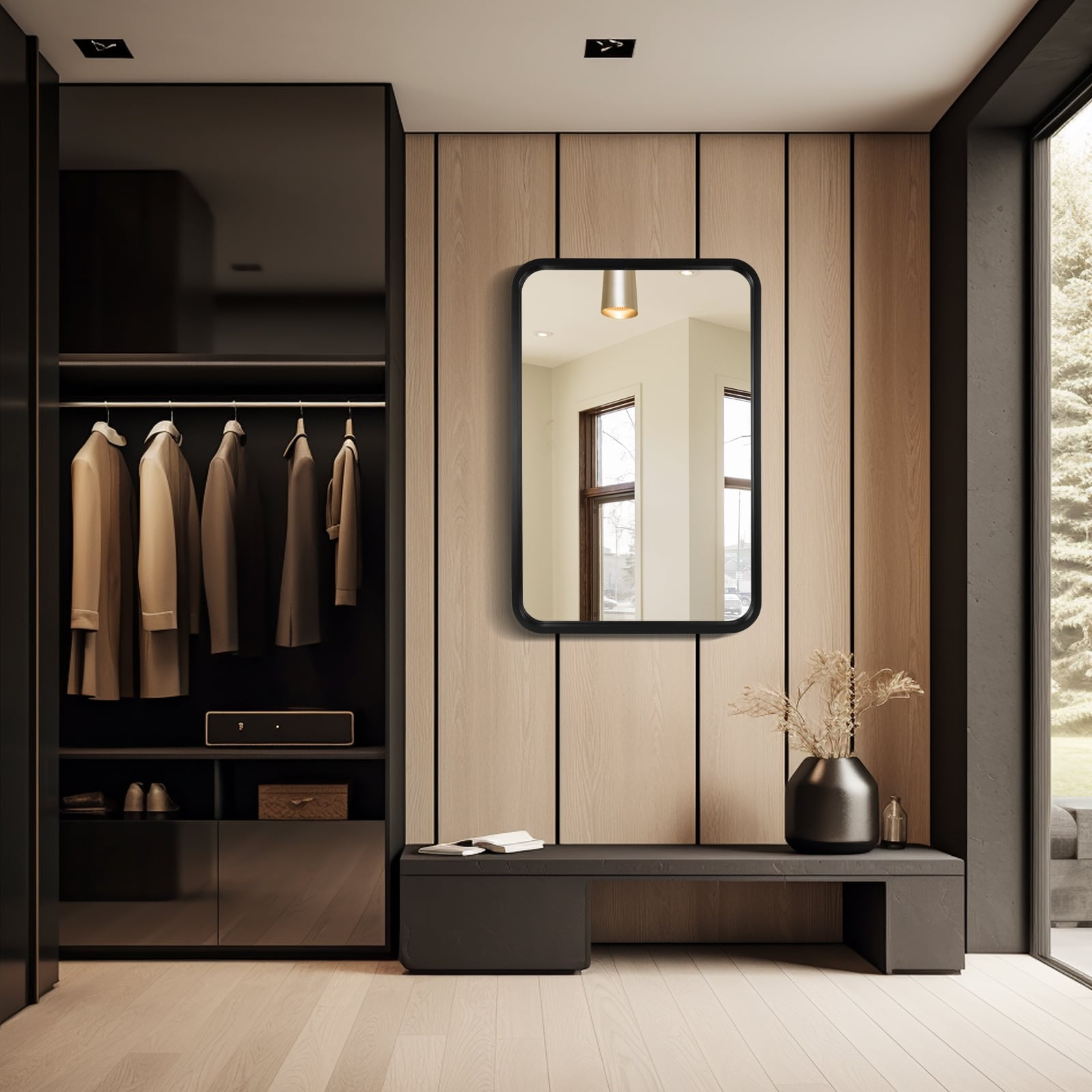 WallBeyond Solid Wood Frame Round Corner Rectangle Farmhouse Wall ...