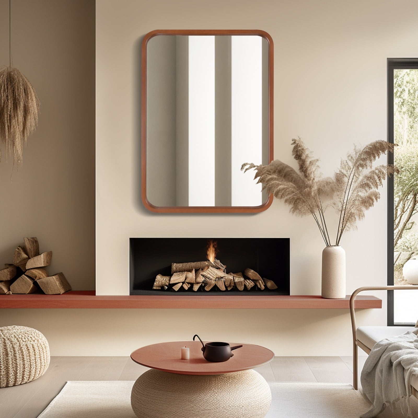 WallBeyond Solid Wood Frame Round Corner Rectangle Farmhouse Wall ...