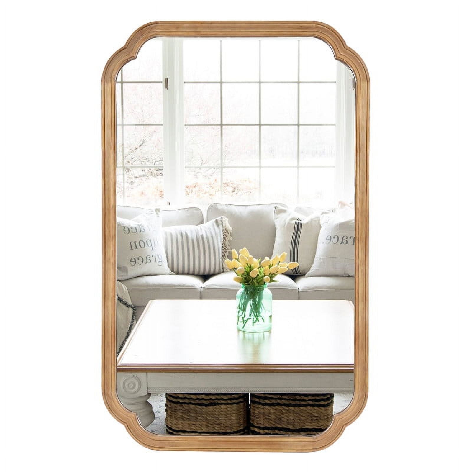 WallBeyond Wood Frame Rustic Rounded Corner Bathroom Mirror for Wall ...