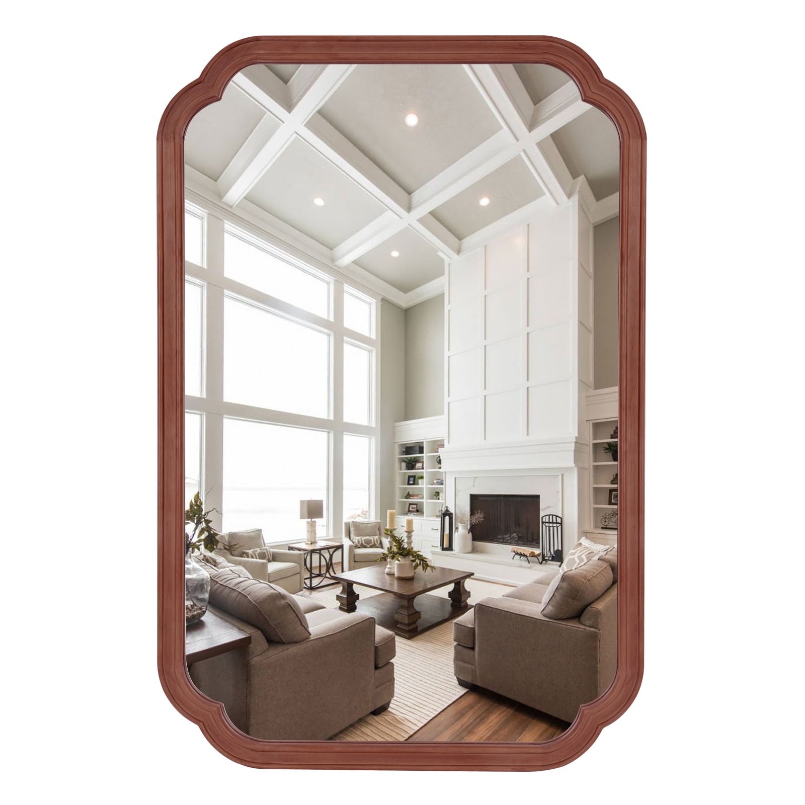 WallBeyond Wood Rustic Rounded Corner Vanity Mirror for Wall Mounted ...