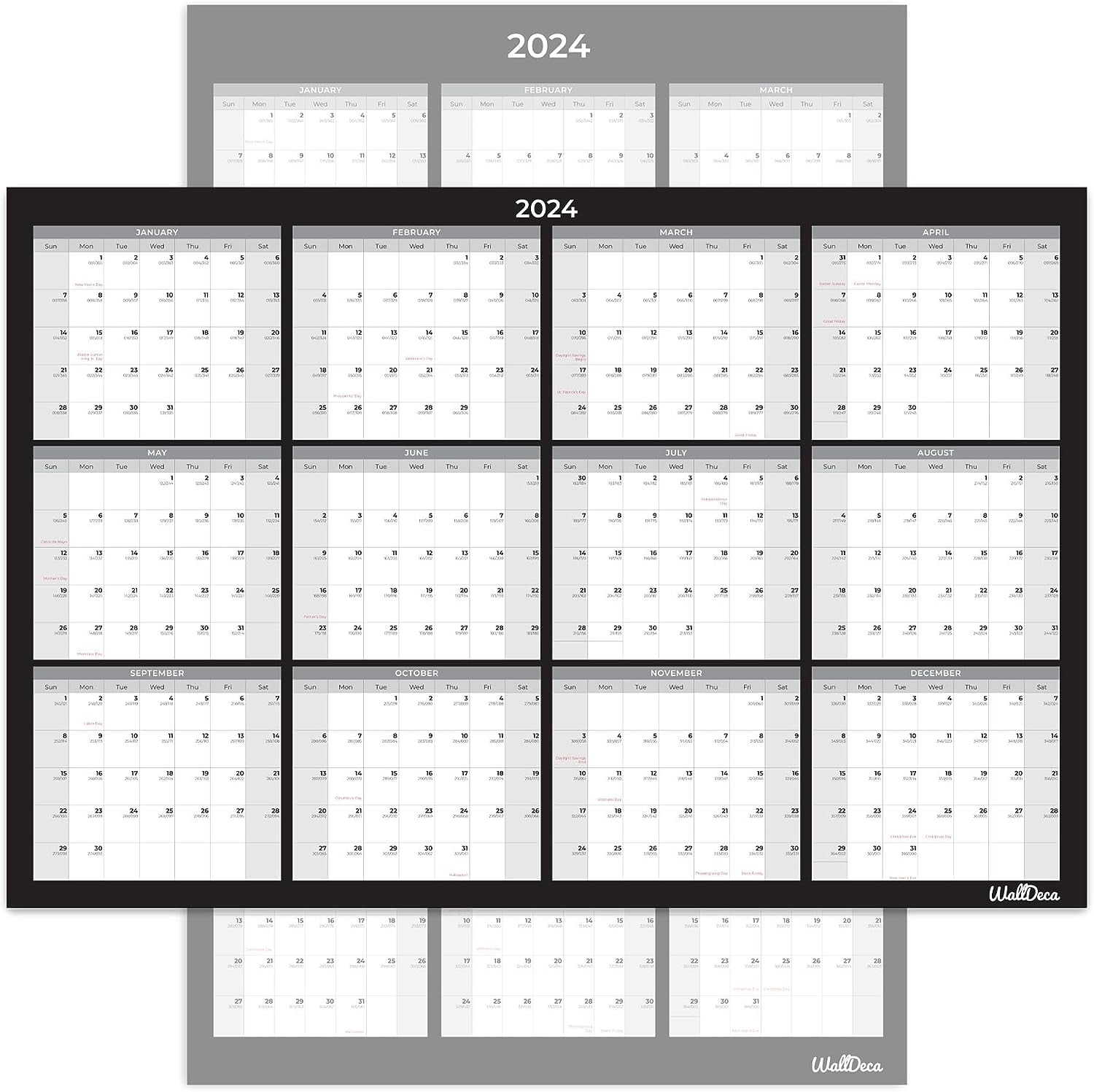 WallDeca Large Erasable and Reversible Laminated Wall Calendar, 24 x 36 ...