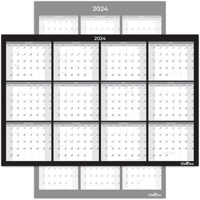 WallDeca Large Erasable and Reversible Laminated Wall Calendar, 24 x 36 ...