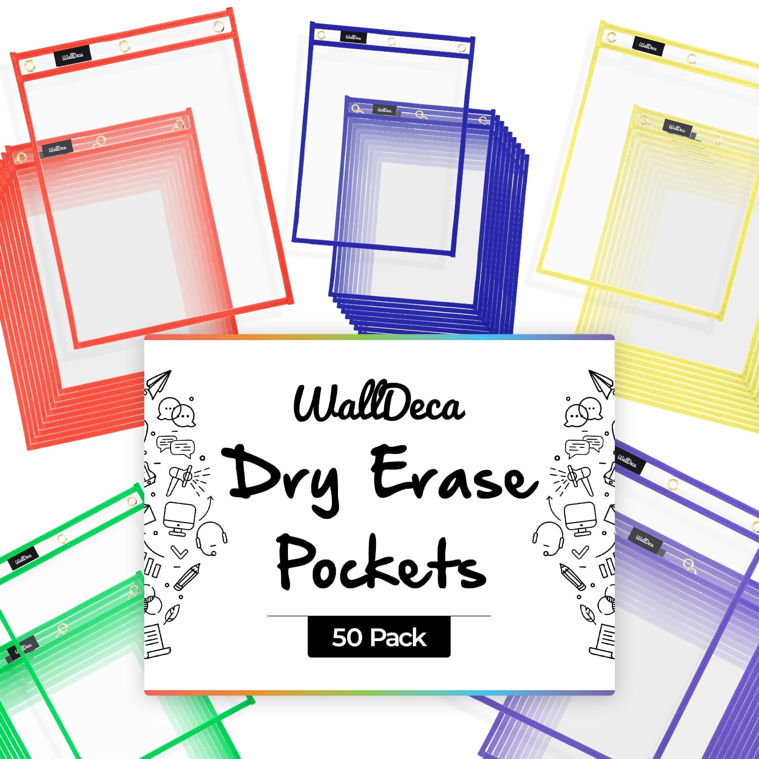 WallDeca Dry Erase Pocket Sleeves, 8.5" x 11", Plastic Paper Holder for ...