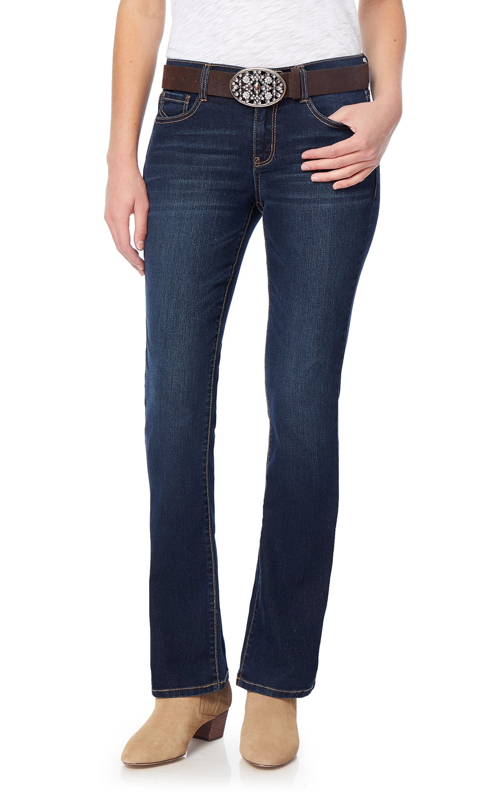 WallFlower Women's Mid-Rise Slim Bootcut Insta Stretch Jeans with Belt ...