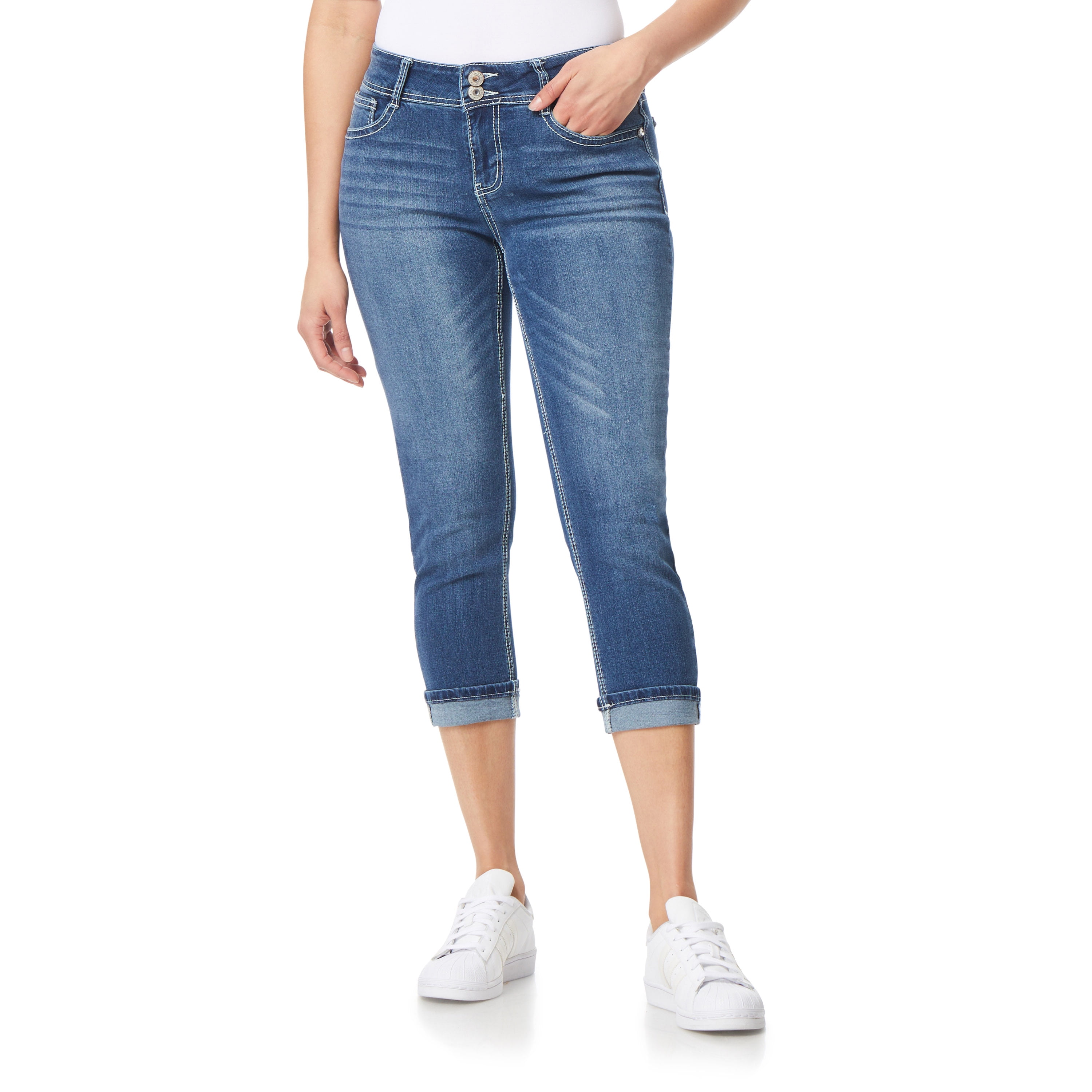 WallFlower Women's Luscious Curvy 23.5'' Crop Mid-Rise Bling Insta ...