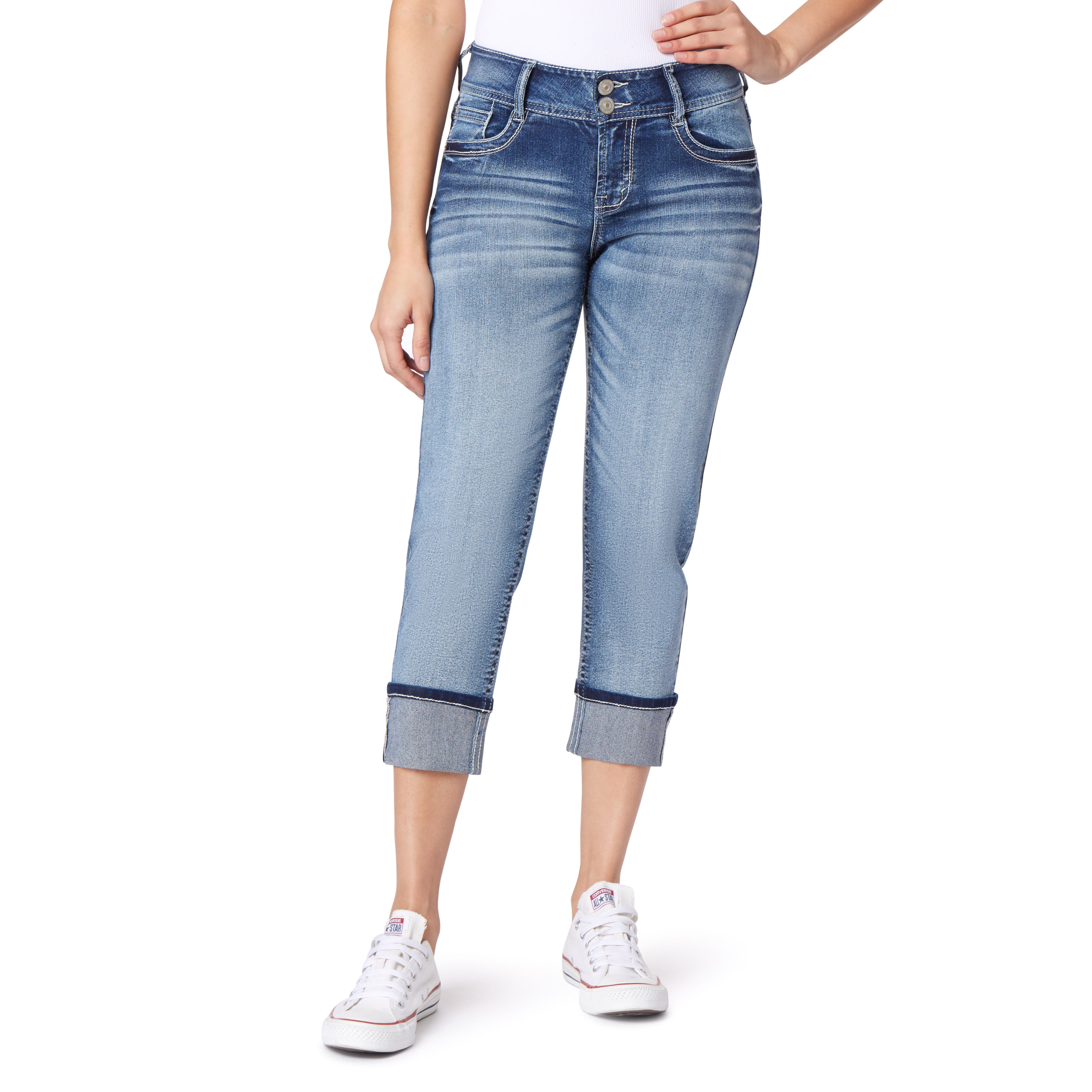 WallFlower Women's Luscious Curvy 23.5'' Crop Mid-Rise Bling Insta ...