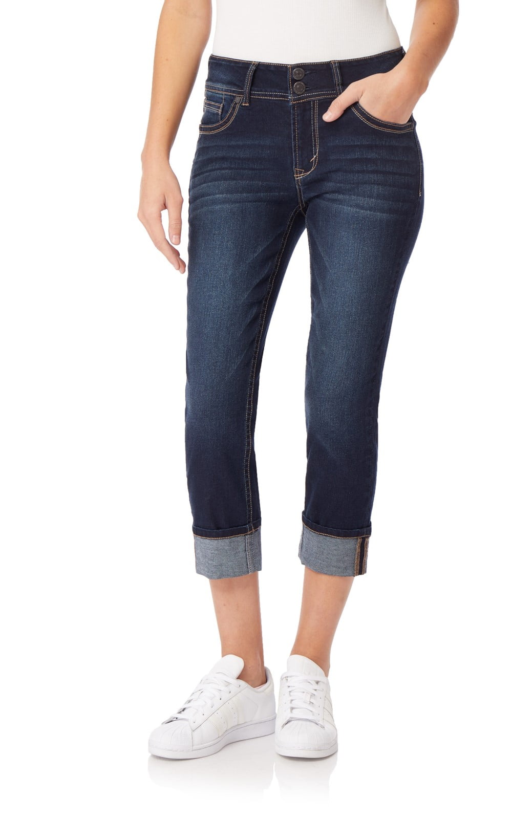 WallFlower Women's Luscious Curvy 23.5'' Crop Mid-Rise Bling Insta ...