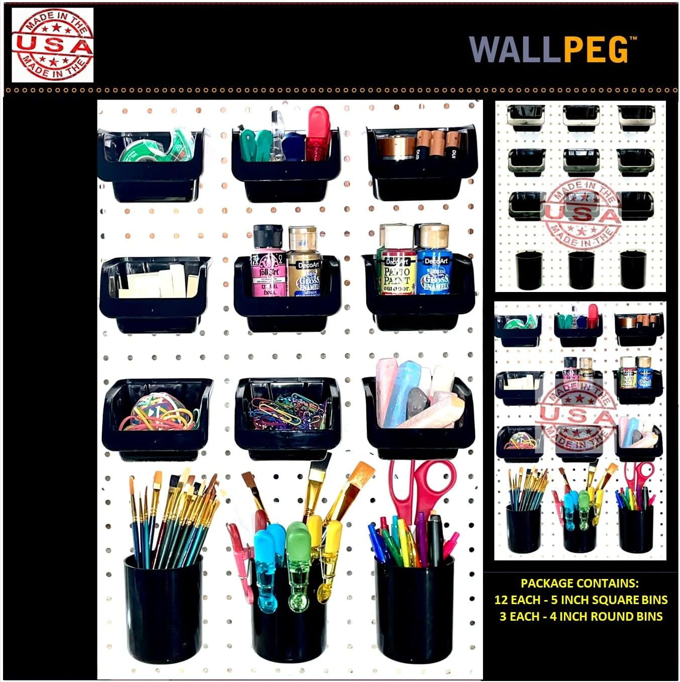 WallPeg Pegboard Bins Storage Bins - Peg Board Bin & Cup Assortment for ...
