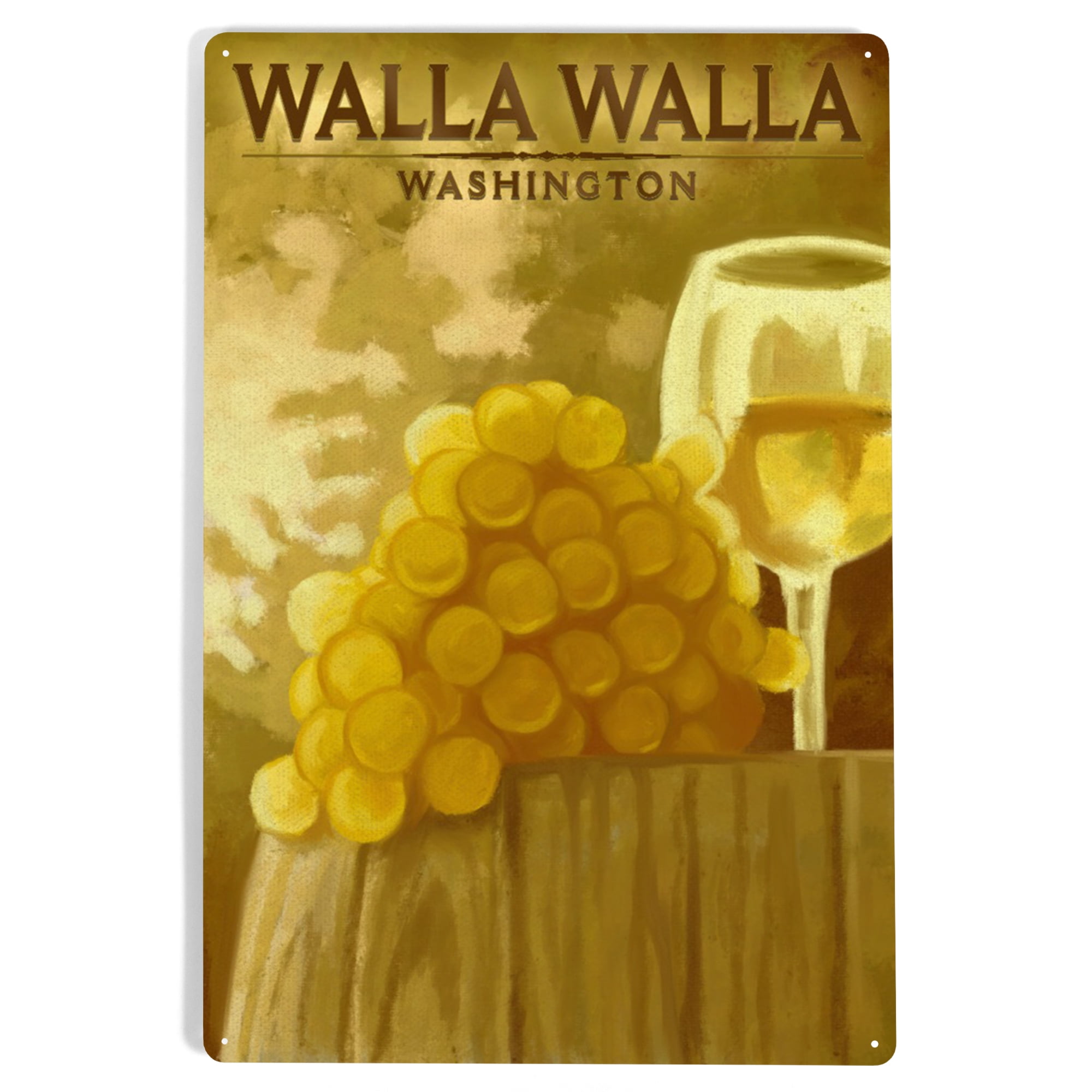 Walla Walla, Washington, White Grapes and Wine Glass, Oil Painting ...
