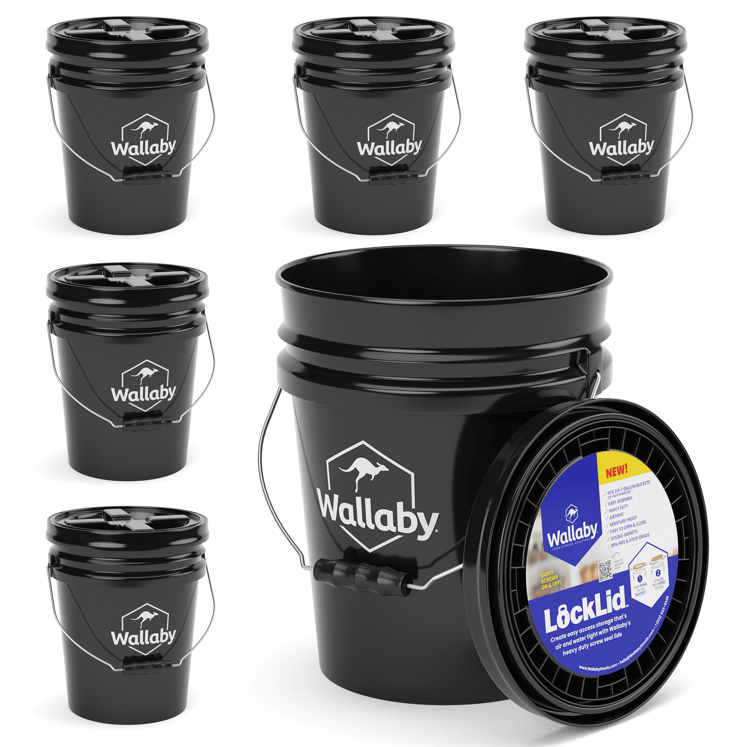 Wallaby 5-Gallon Bucket with Screw Top Lid - Durable Food-Grade Plastic ...