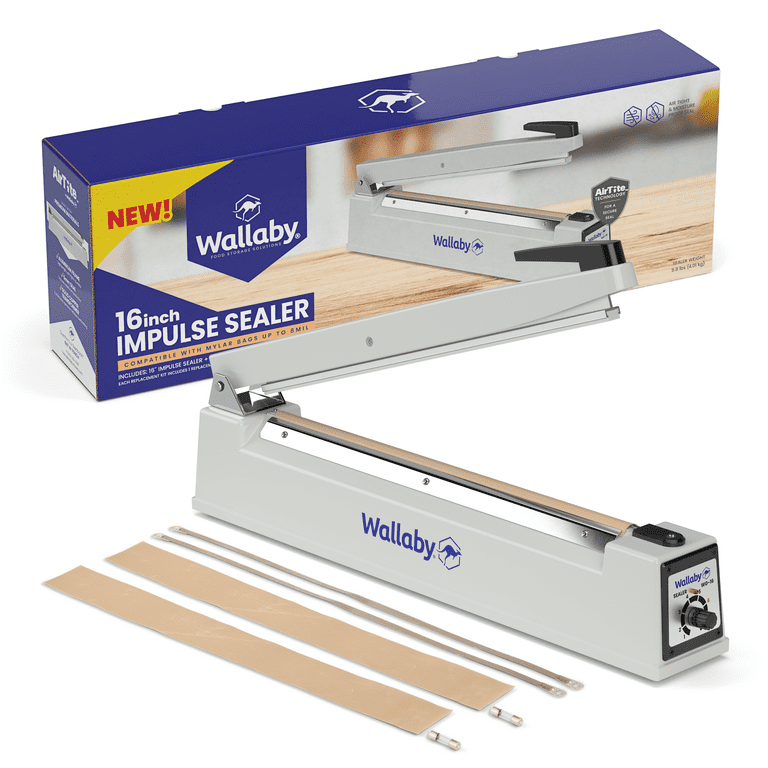 Wallaby 16 inch Manual Heat Sealer Machine for Mylar Bags Zipper Pouches Press Seal Air Food White Walmart