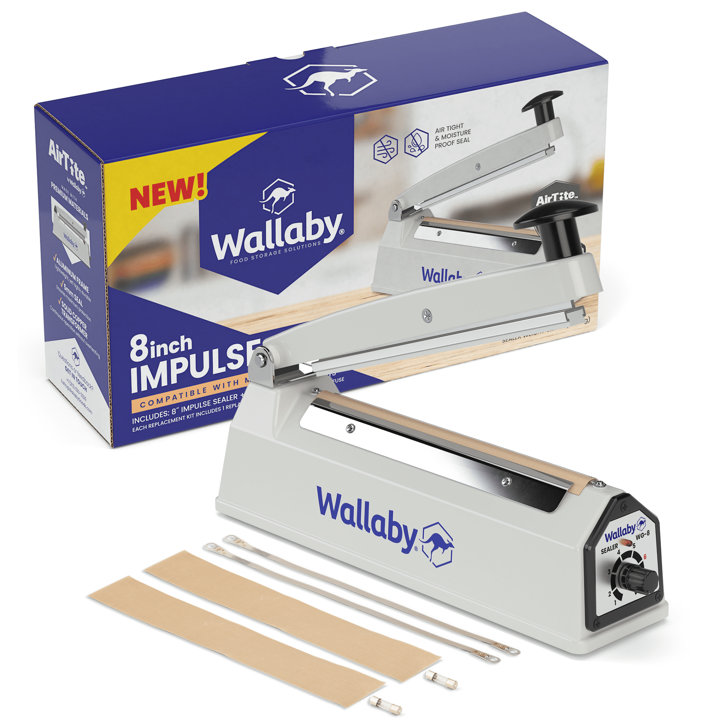 Wallaby Impulse Heat Sealer 16 inch Manual Heat Sealing Machine Mylar Bag Sealer White