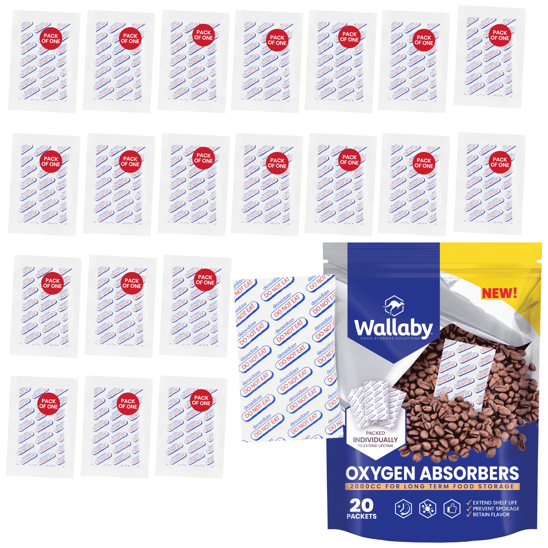 20 Wallaby 2000cc Oxygen Absorbers - Individually Vacuum Sealed - Food ...