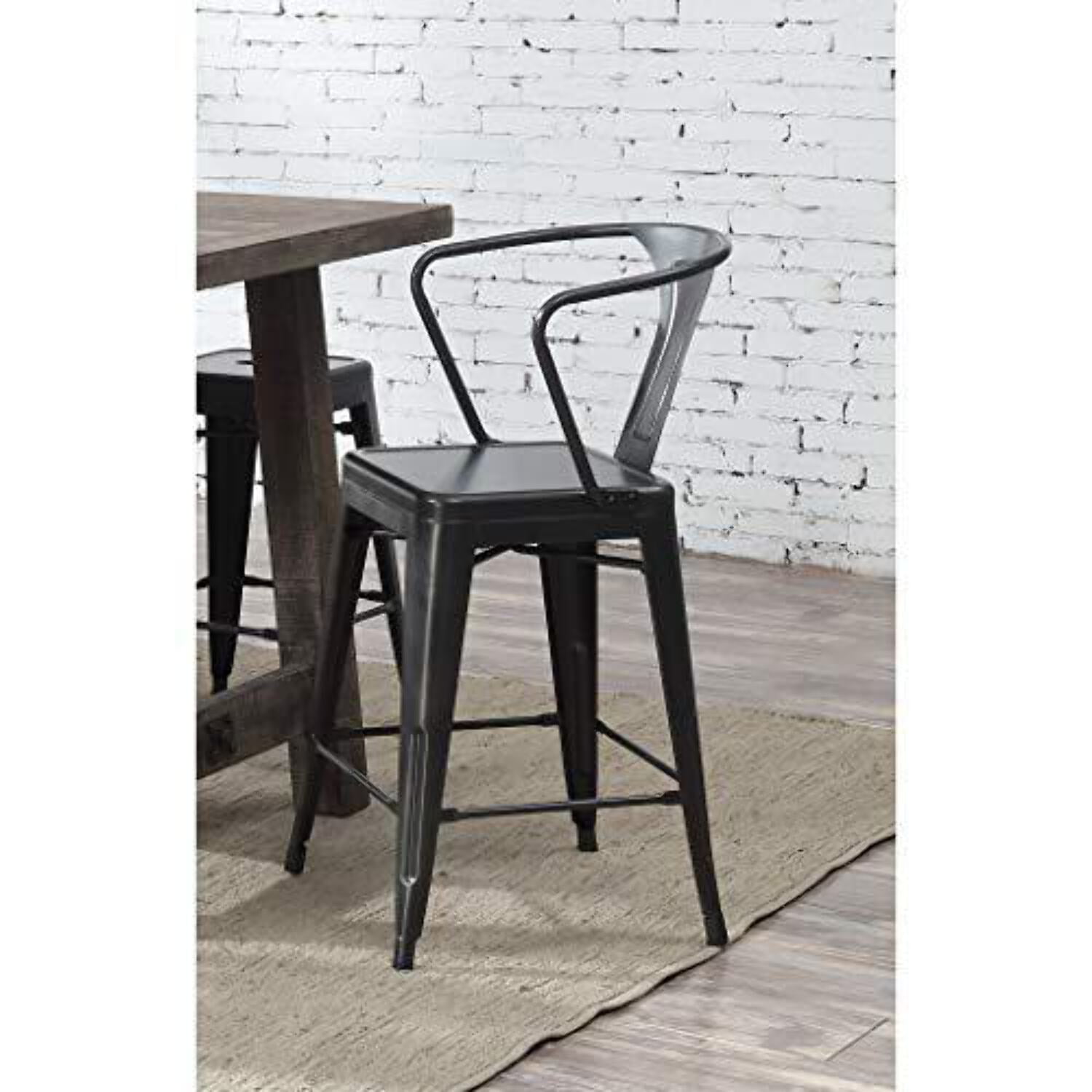 Wallace Bay Farrell Sleek Charcoal 24" Bar Stool with Solid Metal Seat ...