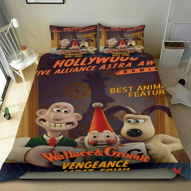 Wallace & Gromit Vengeance Most Fowl thin bedding set has One duvet cover and two pillowcases ...